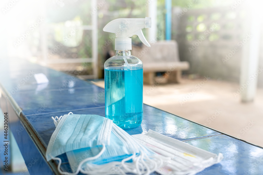 prevent covid -19. Sanitary mask and hand wash gel Prevention travel ...