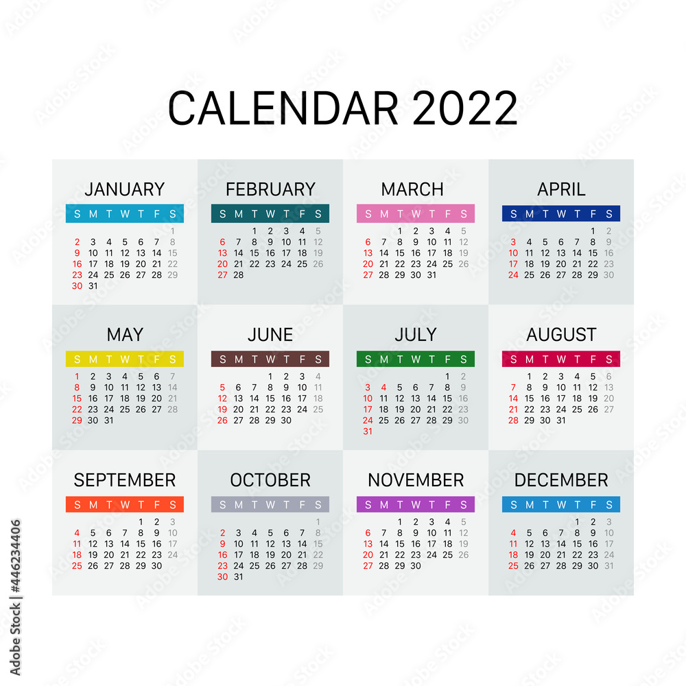 2022 Year Calendar. Week starts on Sunday. Concept for print and WEB ...