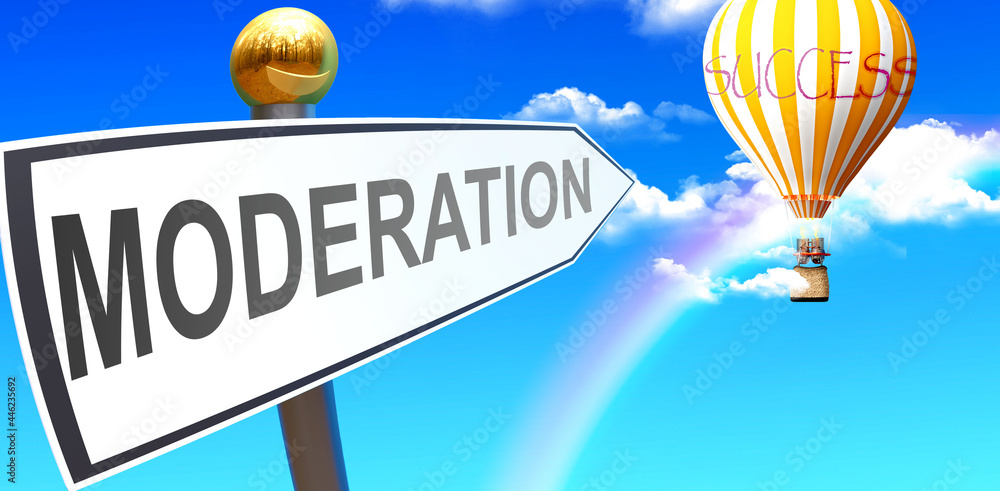 Moderation leads to success - shown as a sign with a phrase Moderation ...