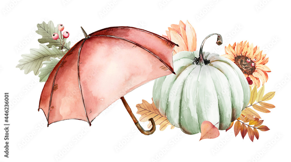 Watercolor fall pumpkin harvest clipart. Thanksgiving pumpkin ...