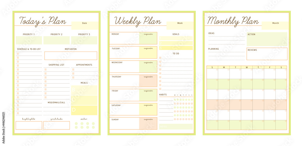 4 Set of the Daily, Weekly, Monthly and Check memo planner (Nature ...