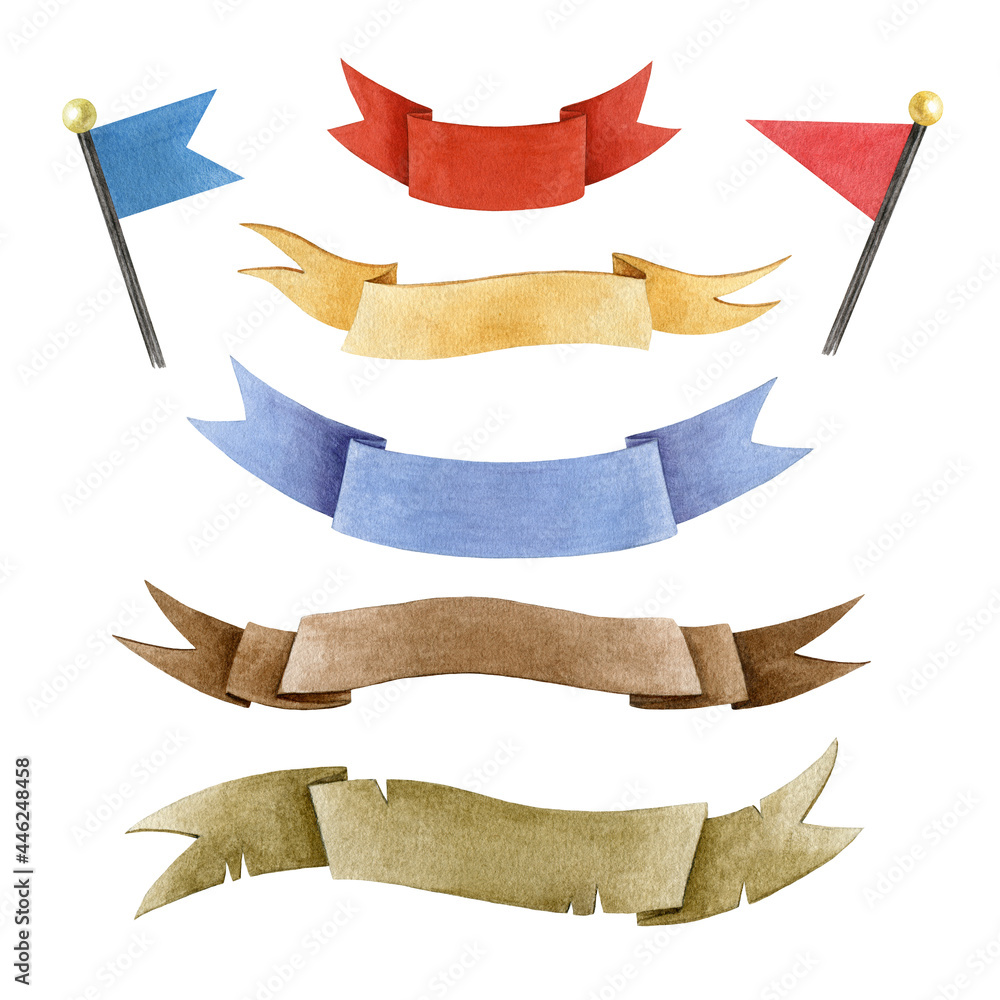 Banner watercolor vintage set. Hand drawn pennant and flag collection ...