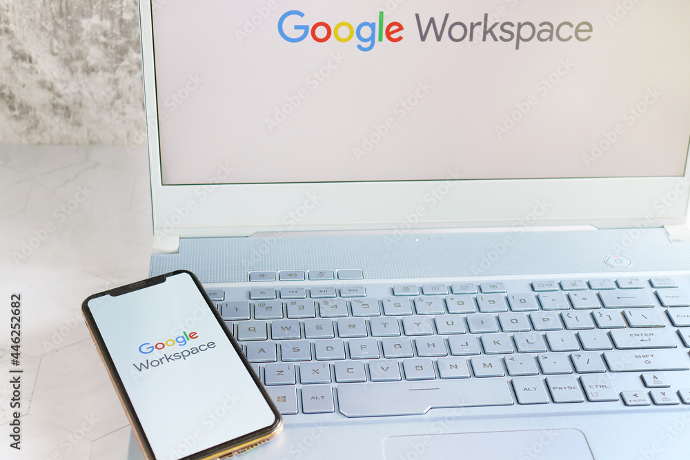 Google workspace logo on computer screen and Google workspace logo is ...