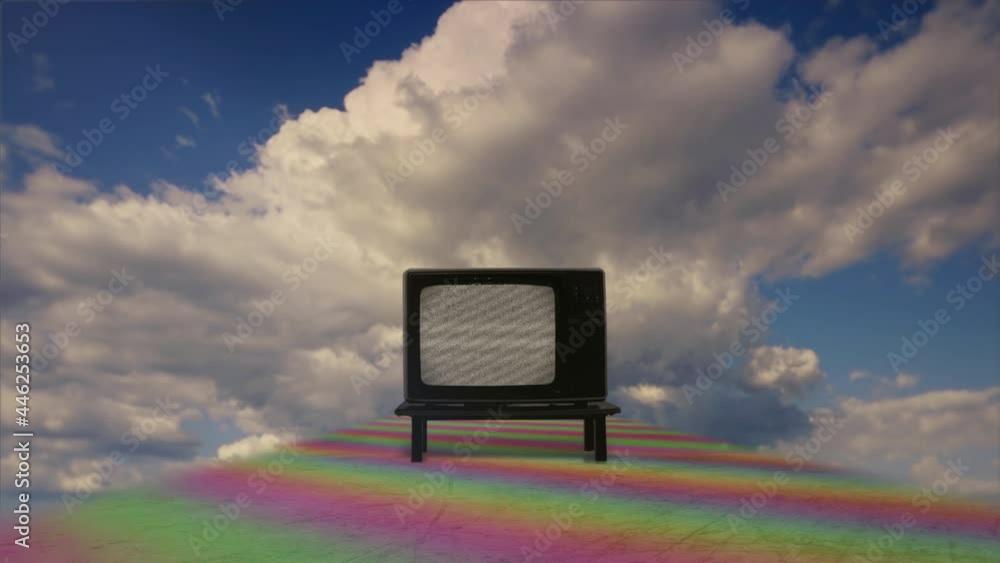 Green Screen TV On Rainbow Spectrum In Cloudy Sky Zoom In Television ...