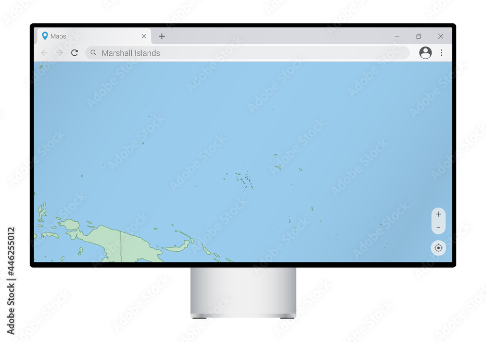 Computer monitor with map of Marshall Islands in browser, search for ...