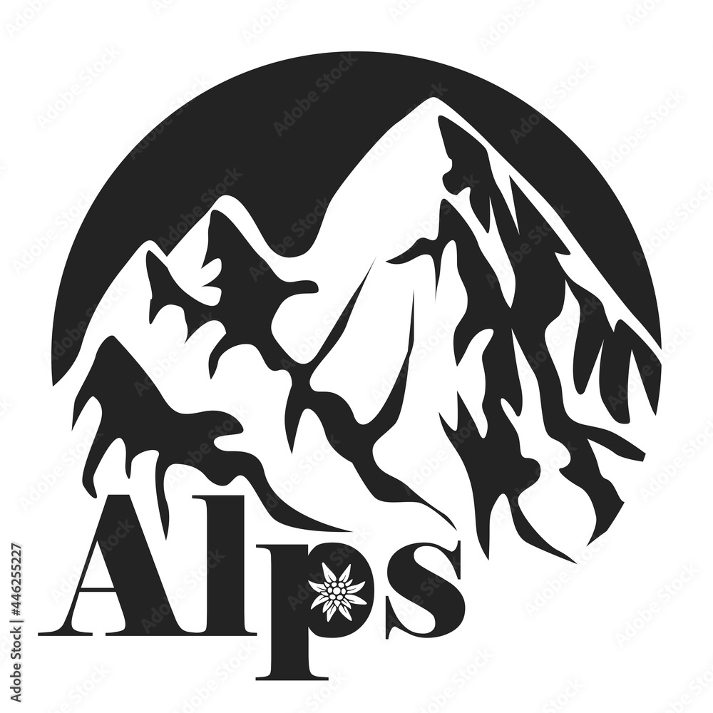 The Alps. Mountain peaks of the European Alps. Mountains in a circle ...