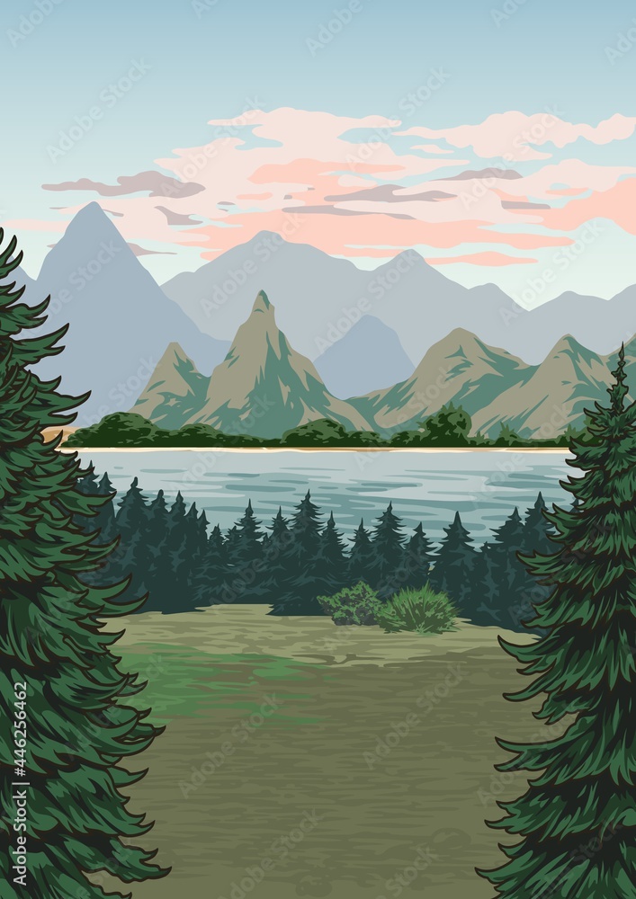 Beautiful nature landscape colorful poster Stock Vector | Adobe Stock