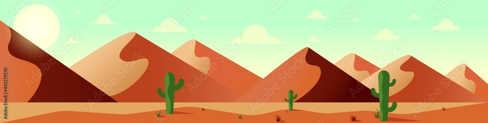 Vector desert landscape. Wallpaper for desktop. Cover. Ultrawide ...
