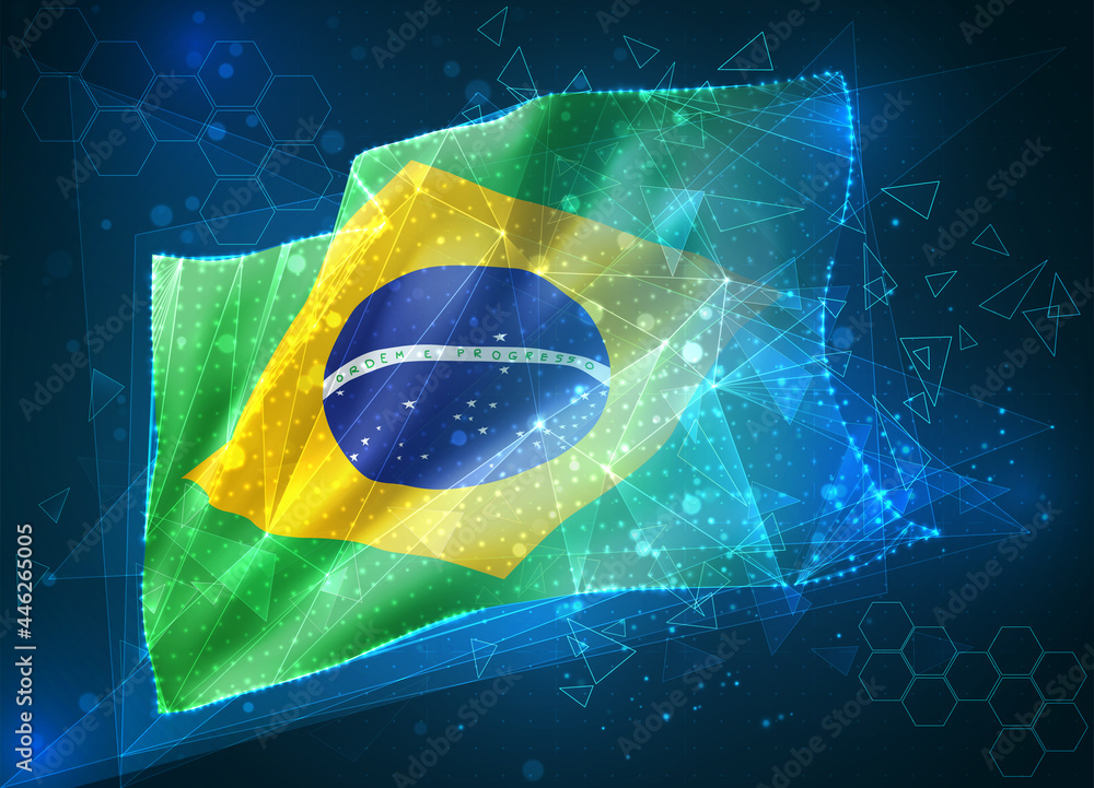 Brazil, vector flag, virtual abstract 3D object from triangular ...