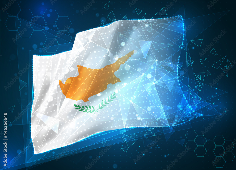 Cyprus, vector flag, virtual abstract 3D object from triangular ...