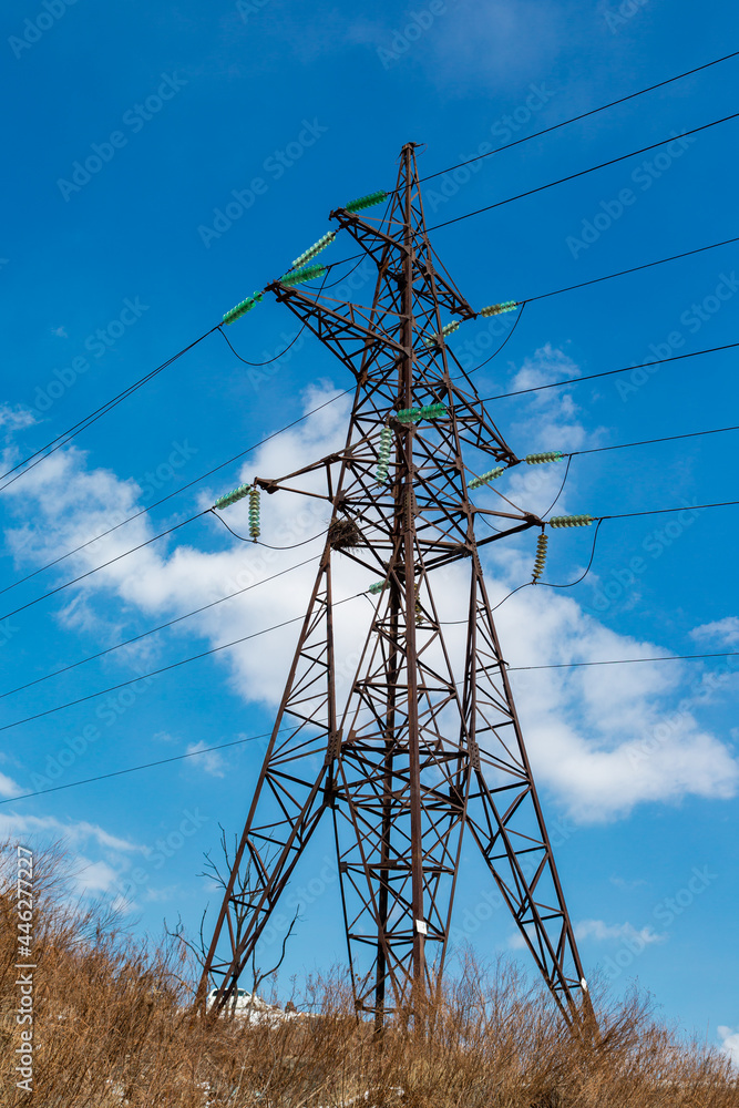 Overhead power line, power transmission line, support of high-voltage ...
