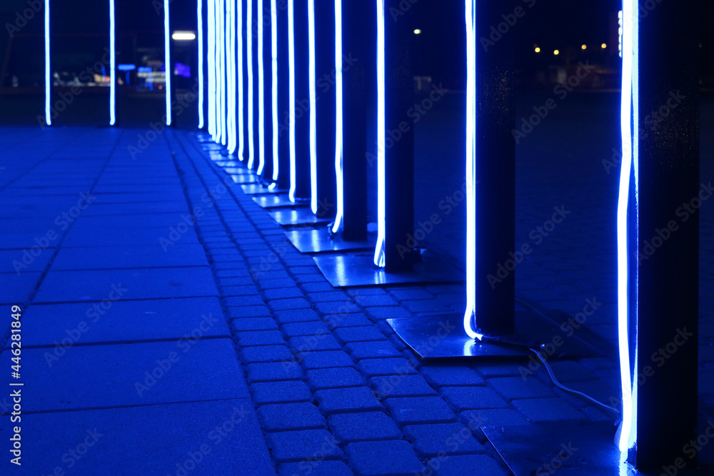 Blue led neon flexible strip light glowing in dark light. Stock Photo ...
