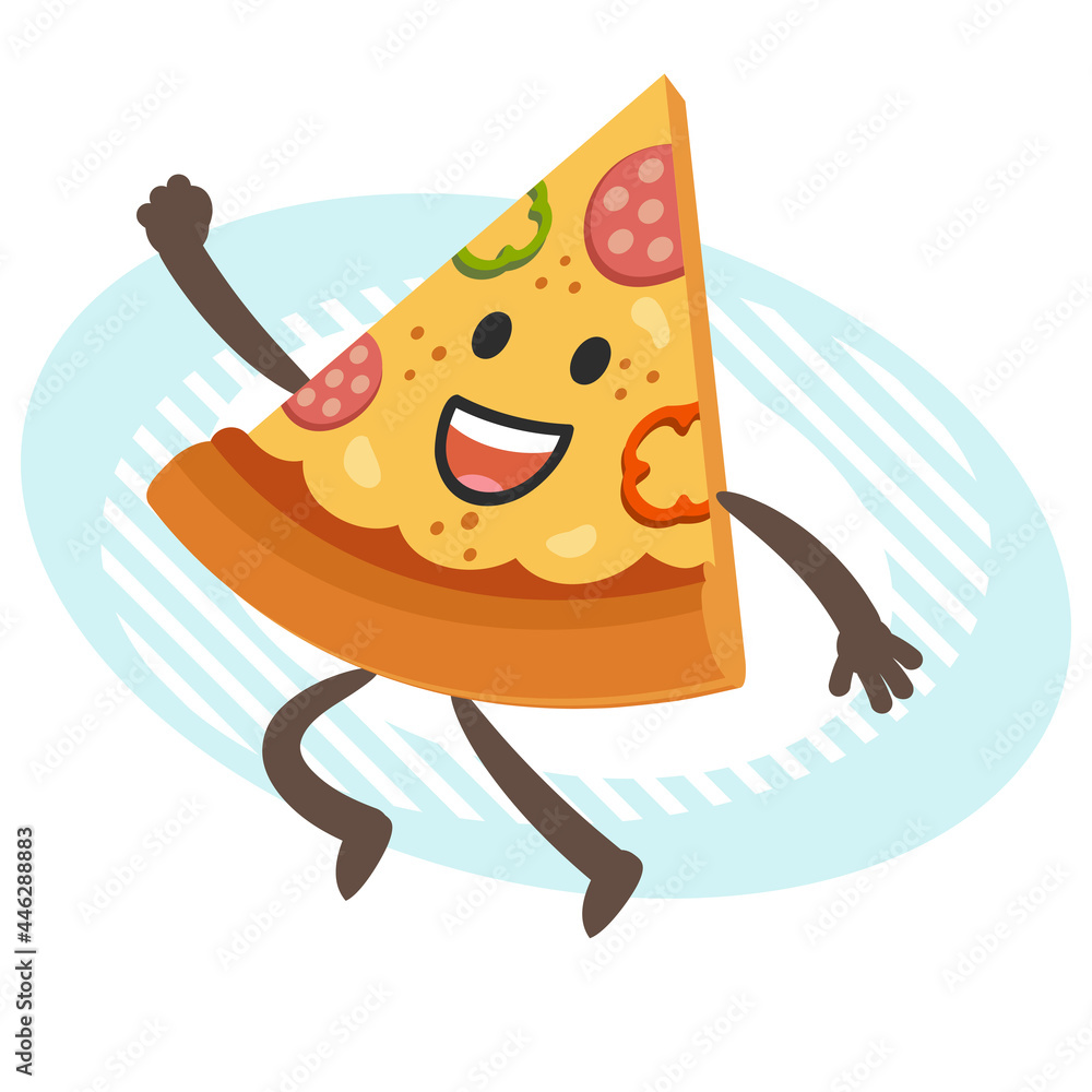 Cartoon Pizza Character joyfully jumping Stock Vector | Adobe Stock