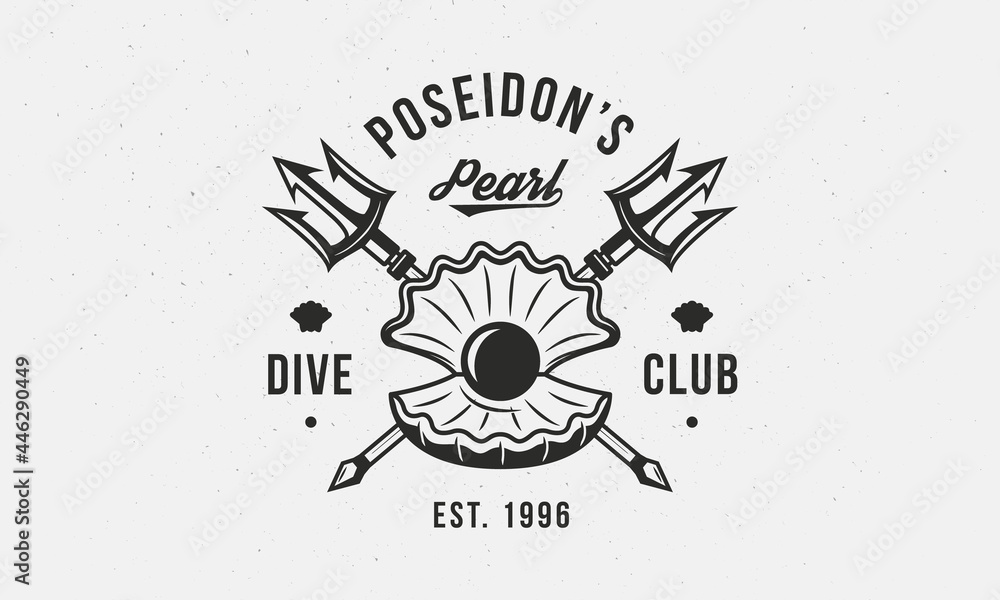 Dive Club logo. Vintage diving club logo template with Pearl and ...