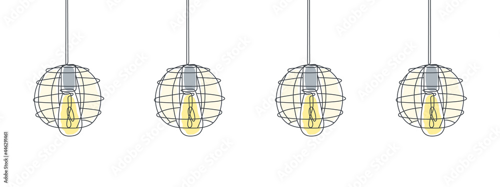 One line art. Loft lamps line art design. One line drawing of electric ...
