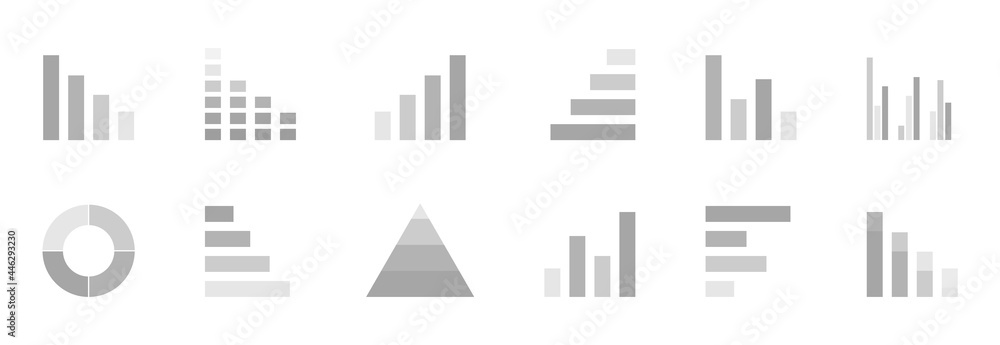 Graph chart gray icons set. Annual report presentation. Business data ...