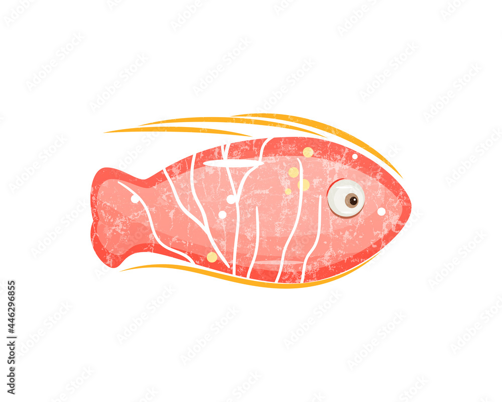 Cartoon cute red fish and vector illustration with texture. Cartoon sea ...