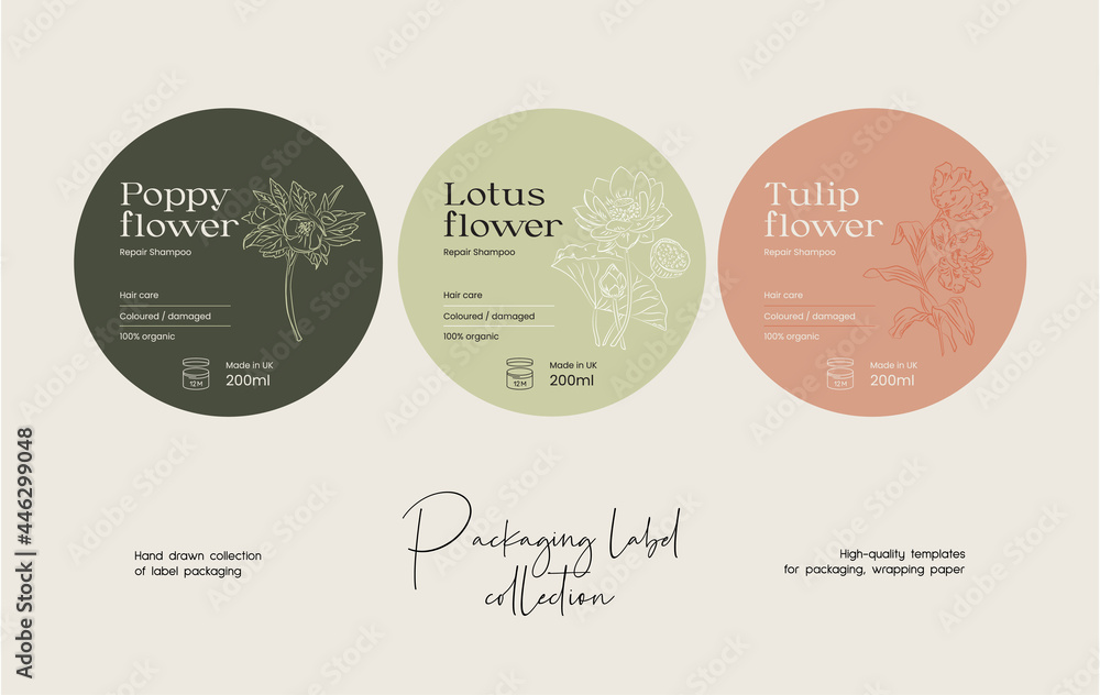 Hand drawn line art cosmetics vector label design template. Beauty ...