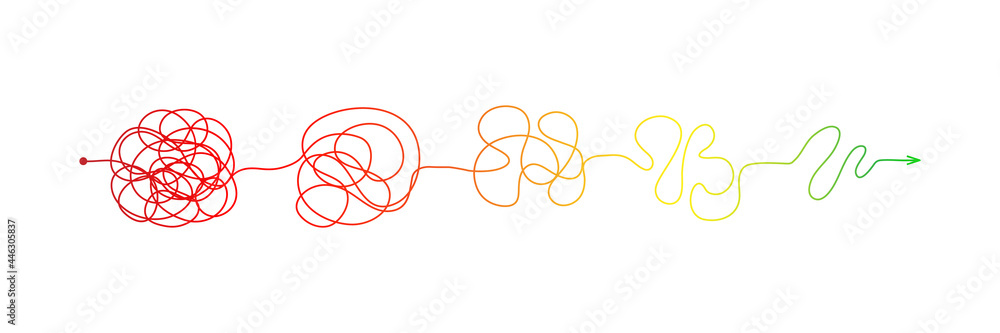 Complex messy connected lines as concept of chaos solving. Process of ...