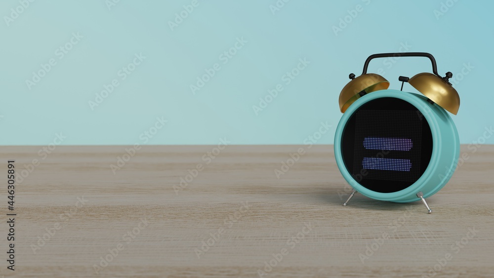 3d rendering of color alarm clock with symbol of equals on display on ...