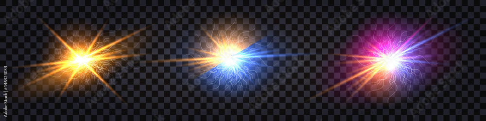 Electric light flash effect, Set of colorful glowing explosions ...