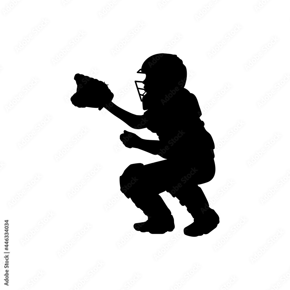Silhouette boy baseball catcher about to catch ball. Symbol sport ...