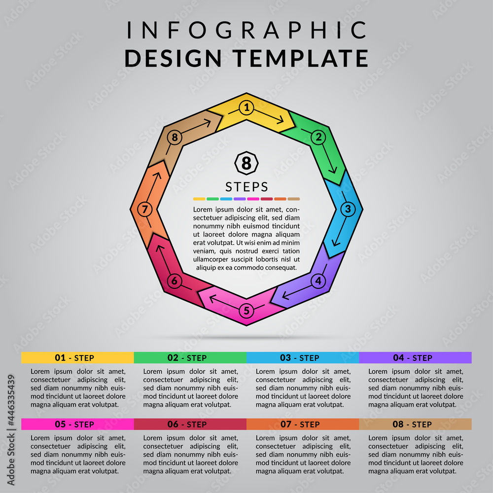 8 steps info graphic design template. Modern infographic template. 8 ...