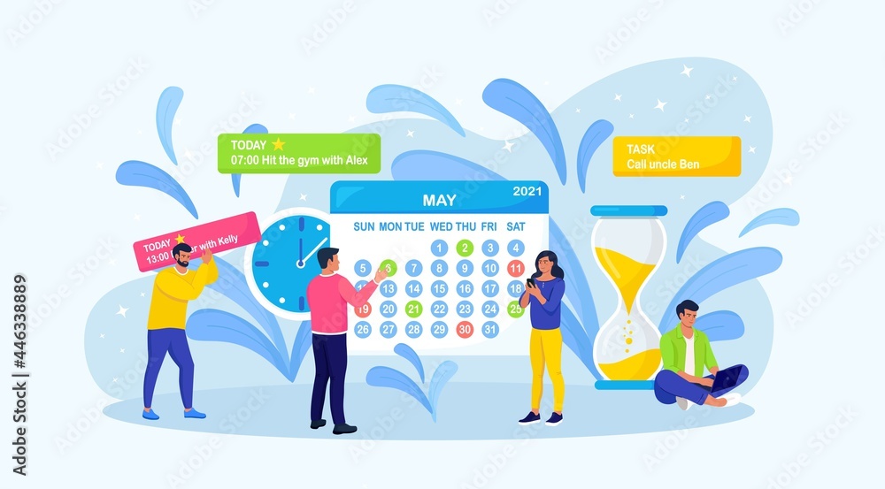 Person is planning day, scheduling appointments. People using calendar ...