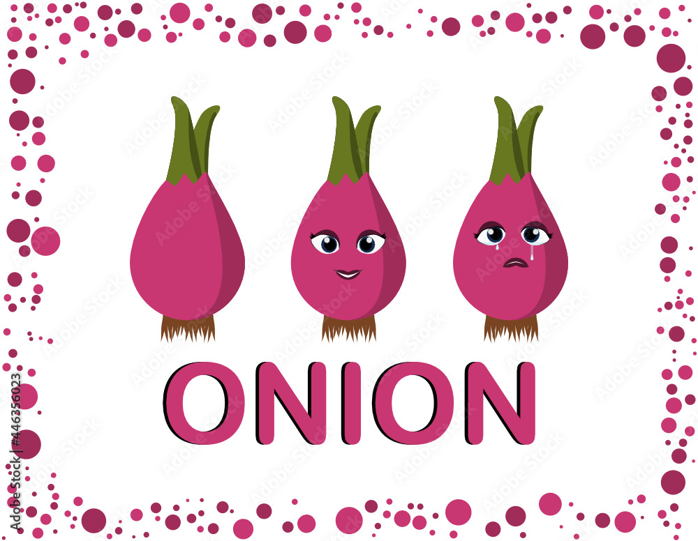 Attractive vegetable of vector card of onion emoji set. This onion card ...