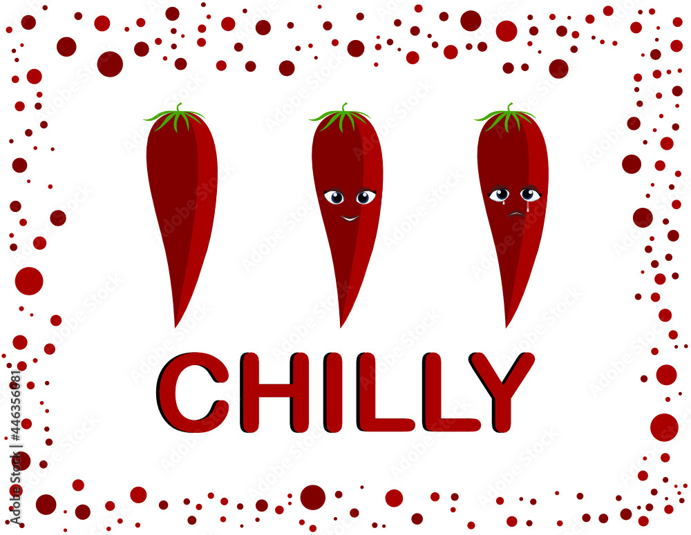 Attractive vegetable of vector card of chilly emoji set. This chilly ...