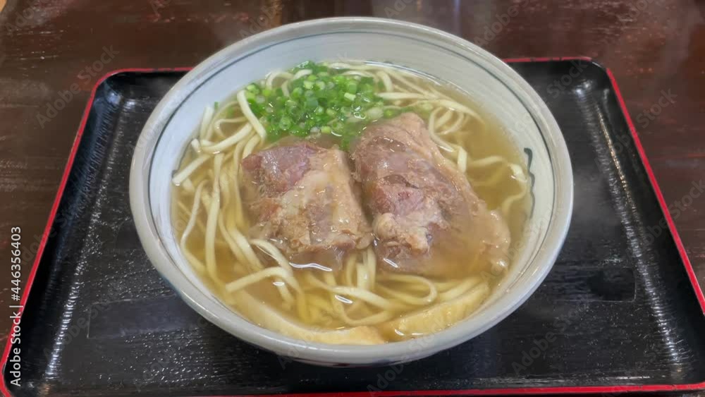 OKINAWA, JAPAN : Okinawa traditional food “Soki soba (Noodle soup with ...