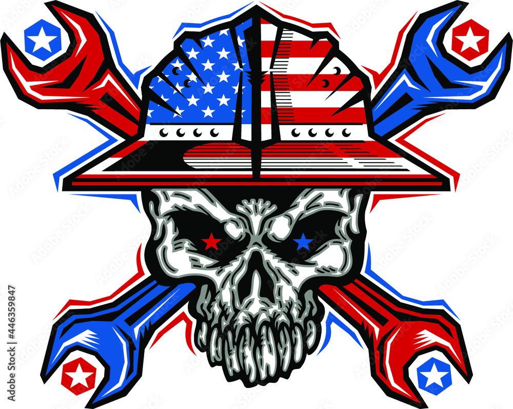 patriotic oilfield roughneck skull logo with hard hat and crossed ...