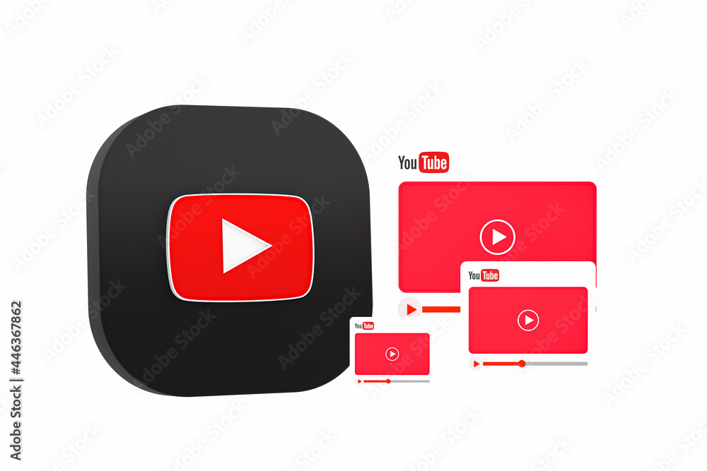 Youtube logo and video player 3d design or video media player interface ...