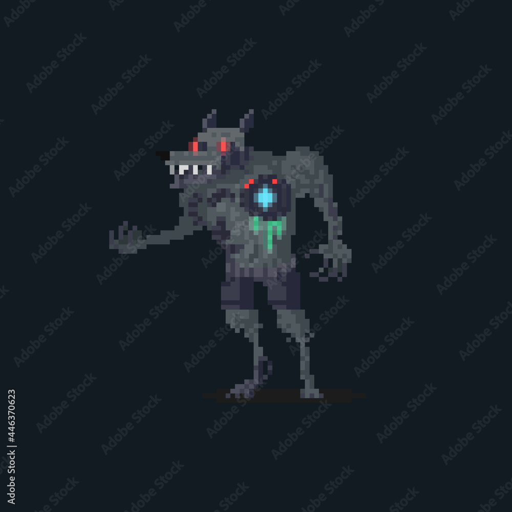 Pixel art cyborg werewolf character. Stock Vector | Adobe Stock