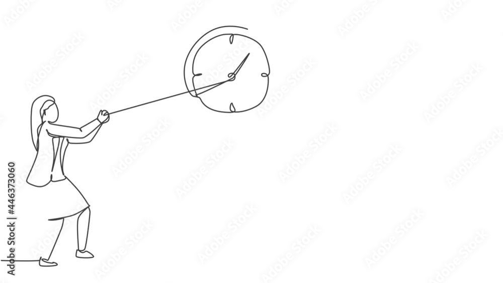 Animated self drawing of continuous one line draw young woman worker ...