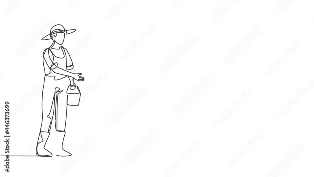Animated self drawing of continuous one line draw young male farmer is ...