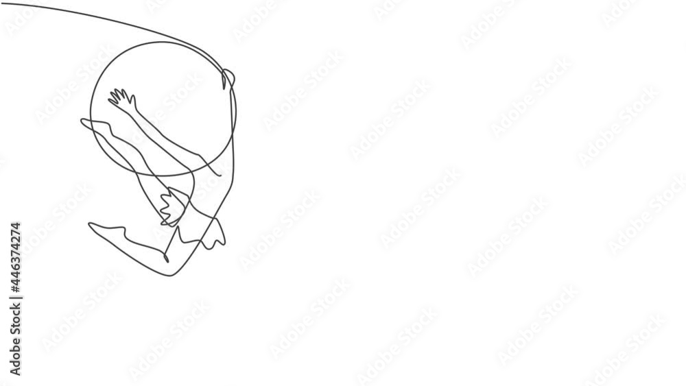 Animated self drawing of continuous one line draw an acrobatic woman ...
