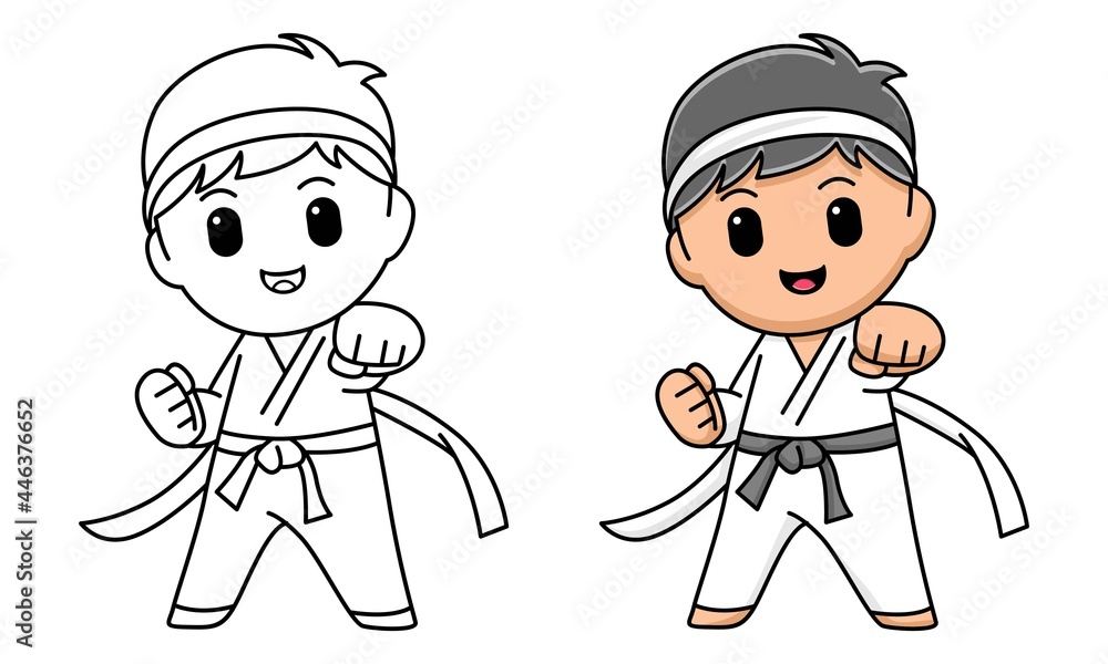 boy karate coloring page for kids Stock Vector | Adobe Stock