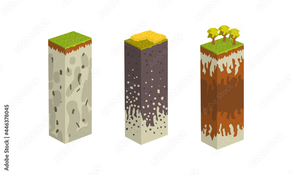 Stratigraphic Columns with Cut of Soil Set, Geological Sections Cartoon ...