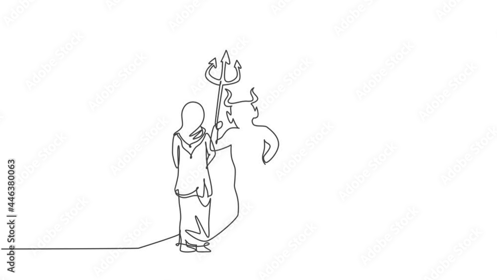 Self drawing animation of single one line draw young smart Arab ...
