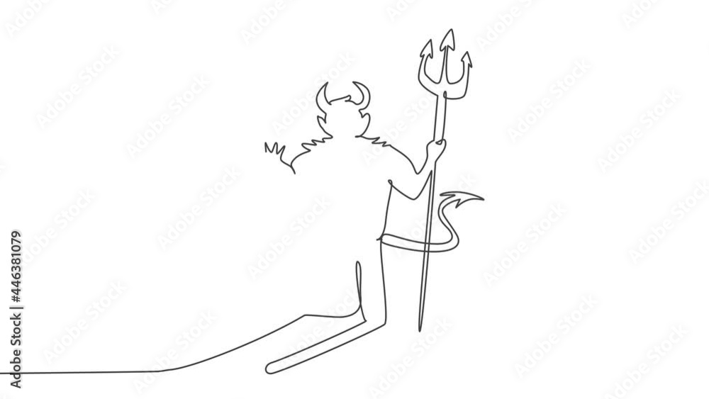 Self drawing animation of single one line draw devil shadow on the ...
