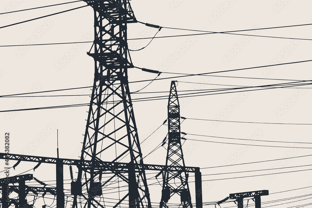 Silhouette high-voltage tower. Electric power. vector illustration ...