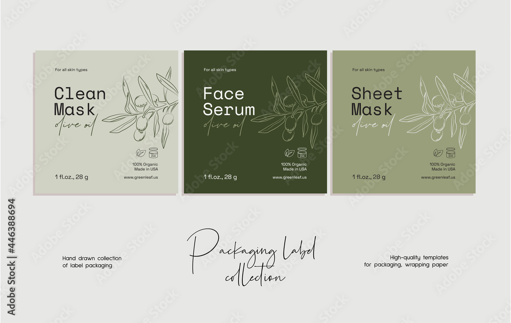 Hand drawn line art cosmetics vector label design template. Beauty ...