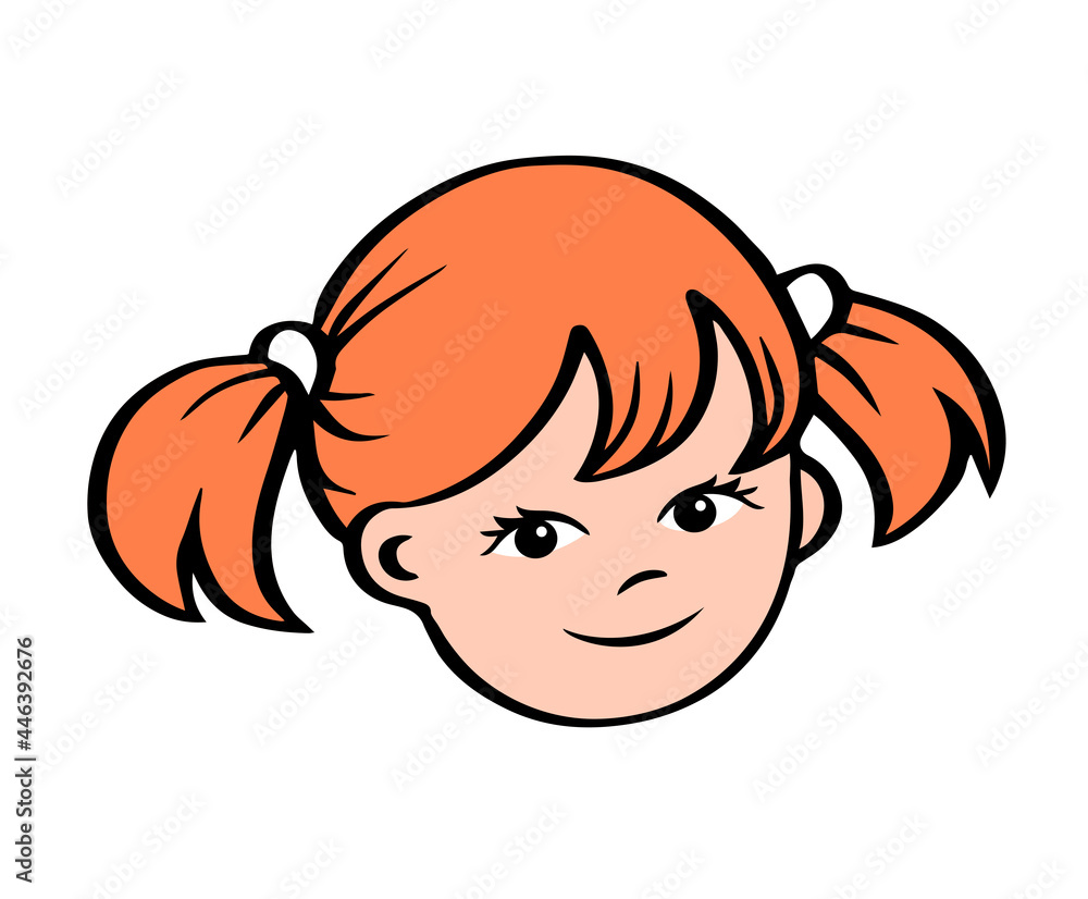 Portrait of a little happy girl. A smile on his face. Vector cartoon ...