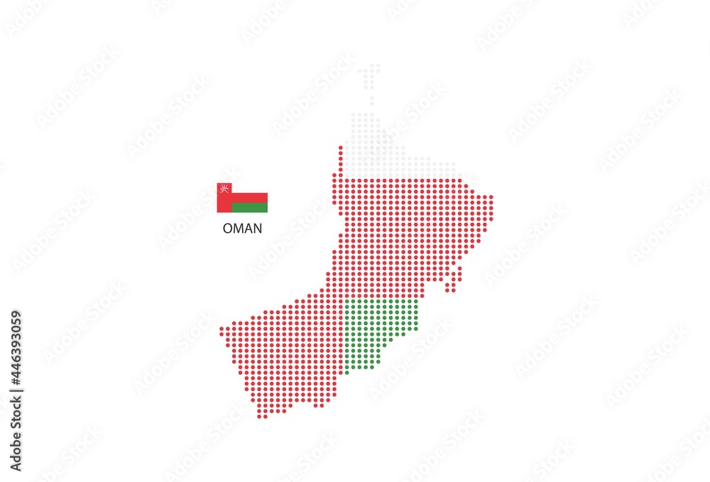 Oman map design by color of Oman flag in circle shape, White background ...