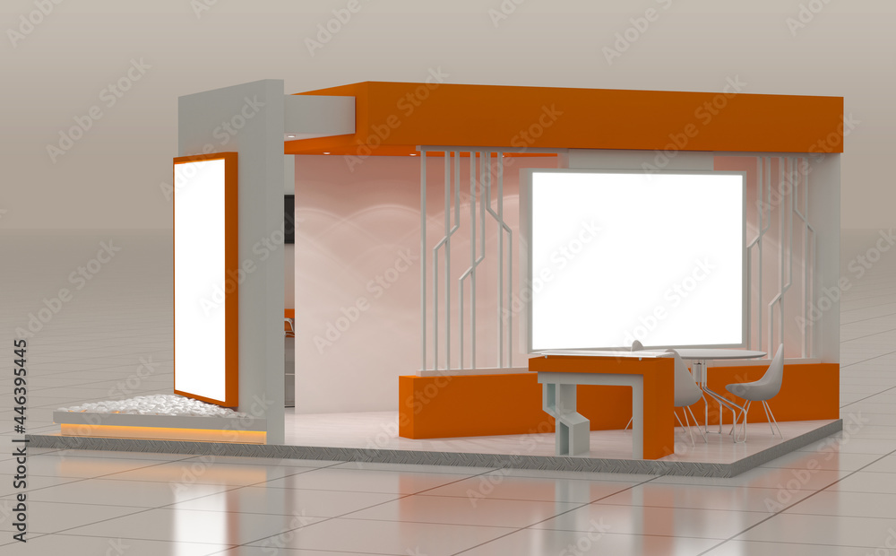 3D rendering of a blank modern booth for exhibition design on white ...