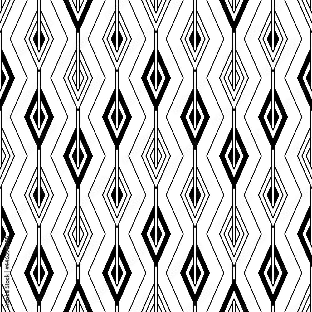 Geometric Abstract Seamless Pattern Repeating Black Color Rhombus Pattern On White Background