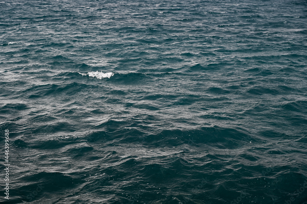 Sea Waves at stormy weather. Disturbed water surface. Ocean waves at ...