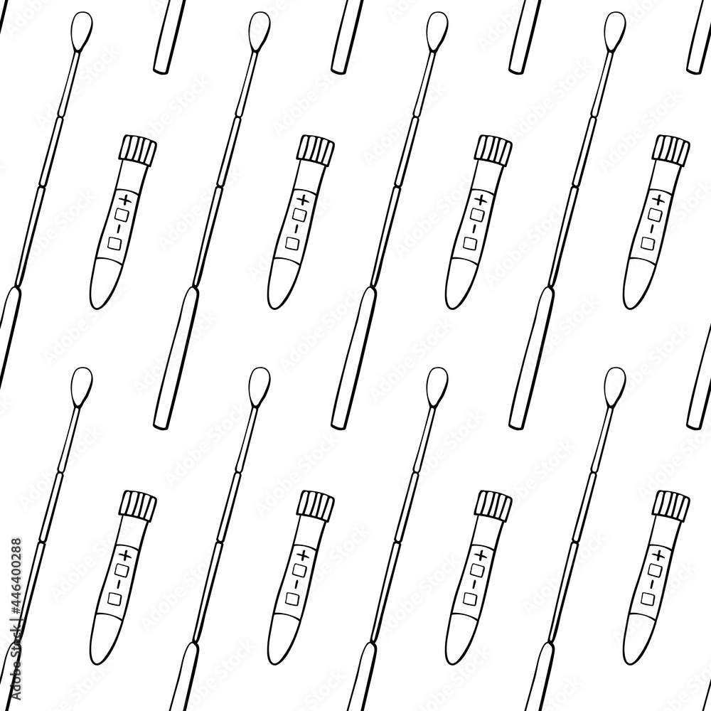 Seamless pattern with Test tubes, beakers and swabs isolated on white ...