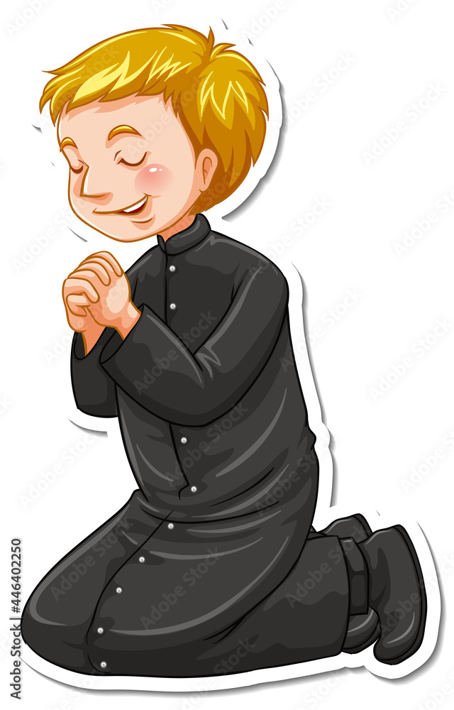 Cartoon character of priest in praying pose sticker Stock Vector ...